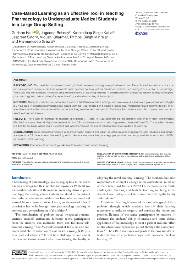 (PDF) Case-Based Learning as an Effective Tool in Teaching Pharmacology ...