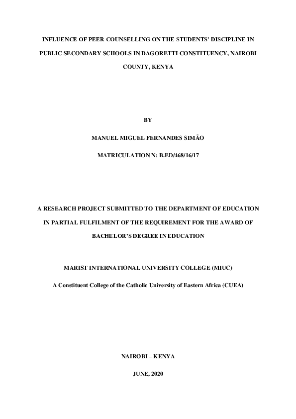 (PDF) INFLUENCE OF PEER COUNSELLING ON THE STUDENTS' DISCIPLINE IN ...