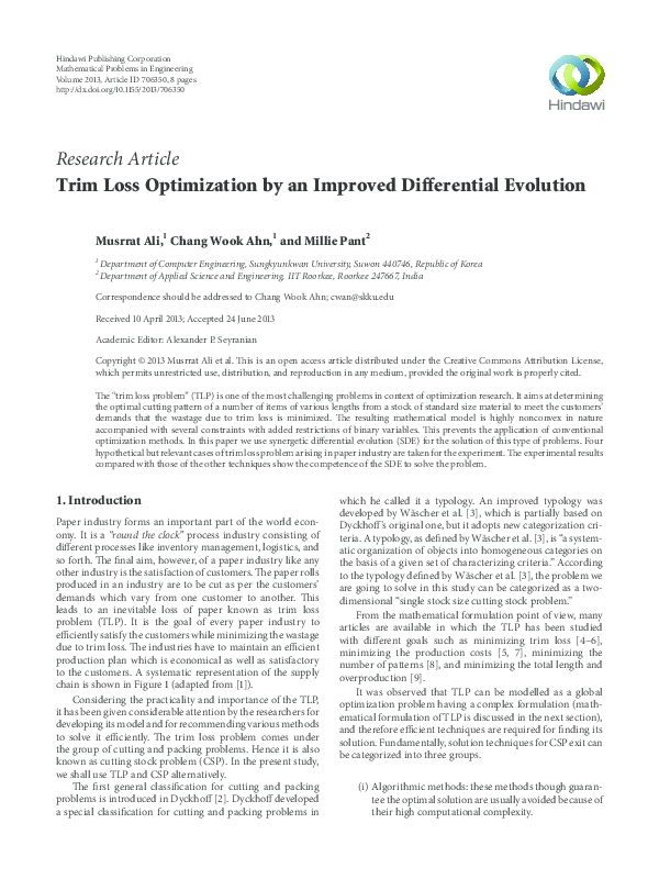 (PDF) Trim Loss Optimization by an Improved Differential Evolution