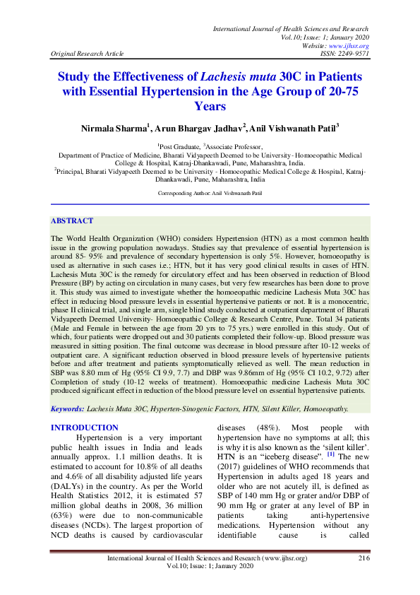 (PDF) Study the Effectiveness of Lachesis muta 30C in Patients with ...