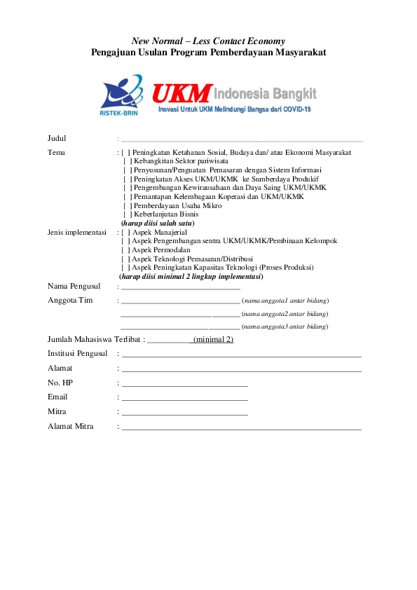 (PDF) Template usulan pengajuan UKM Indonesia Bangkit