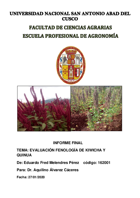 (PDF) Germoplasma andino en kiwicha fitomejoramiento | EDUARDO FRED ...