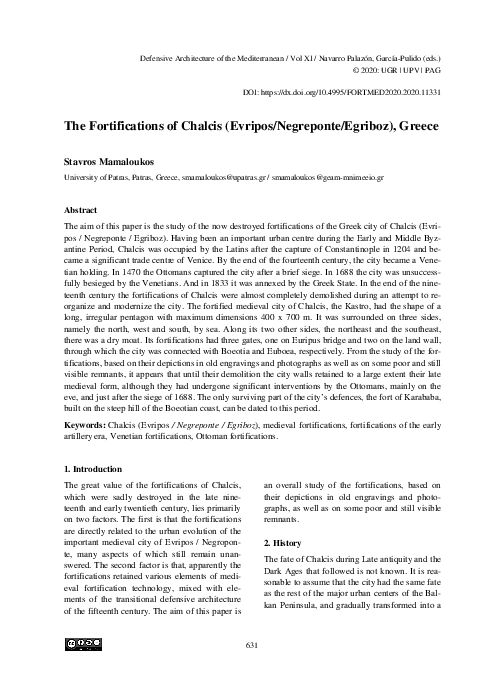(PDF) 215 Mamaloukos [2020] Fortifications of Chalcis (IN ENGLISH)