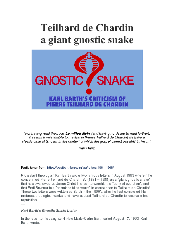 (DOC) Teilhard de Chardin a "giant gnostic snake"