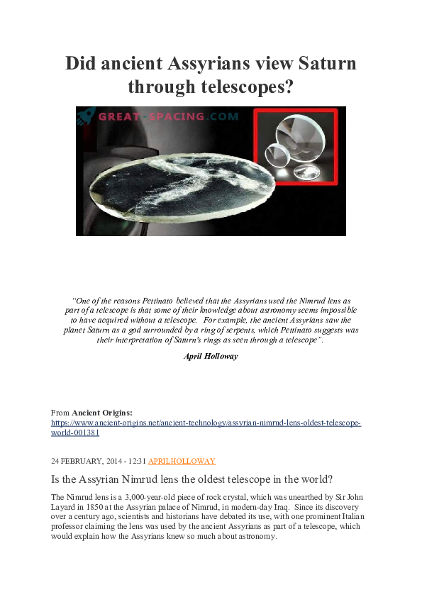 (DOC) Did ancient Assyrians view Saturn through telescopes?