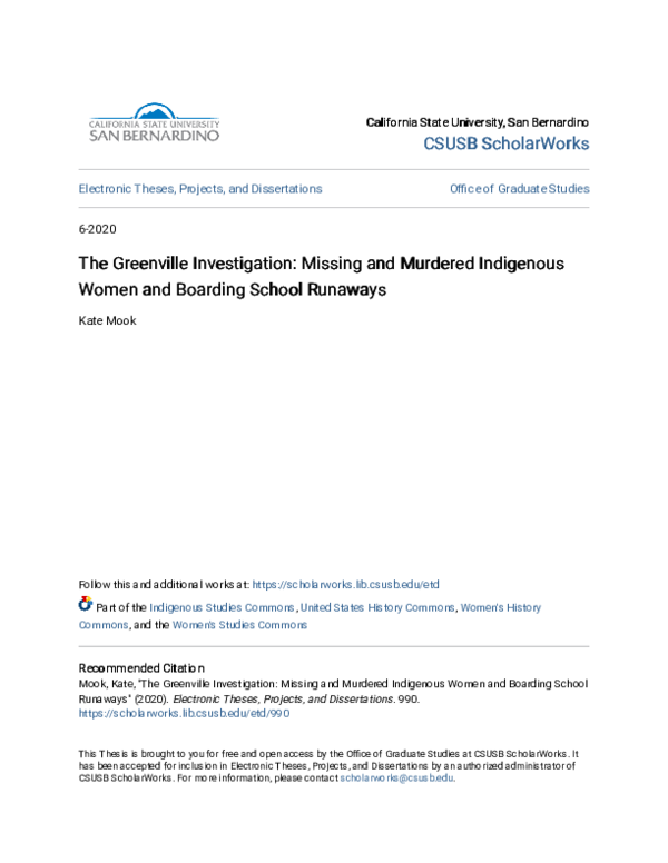 (PDF) The Greenville Investigation: Missing and Murdered Indigenous ...