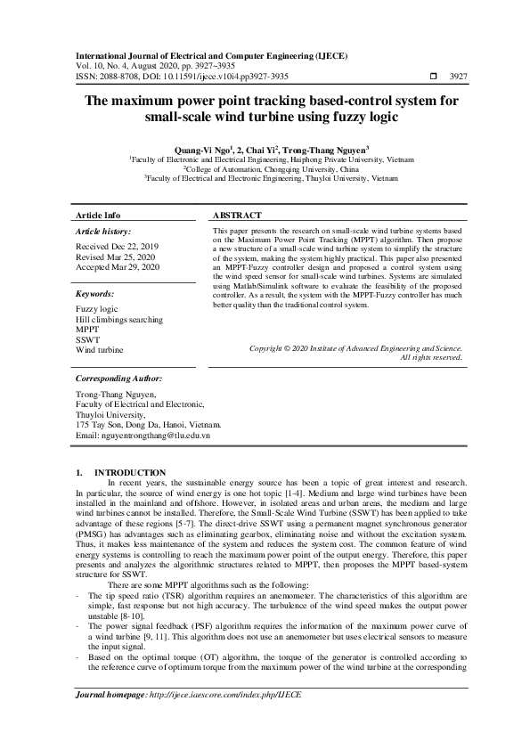 (PDF) The maximum power point tracking based-control system for small-scale wind turbine using ...