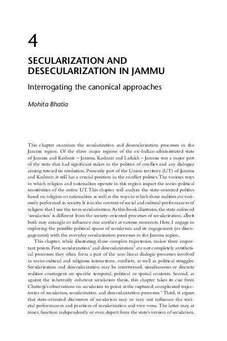 (PDF) SECULARIZATION AND DESECULARIZATION IN JAMMU: Interrogating the ...