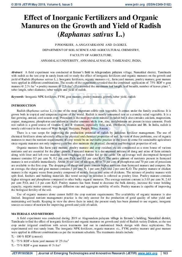 (PDF) Growth and Yield of Leafy Radish (Raphanus sativus L.) CV. Saisai ...