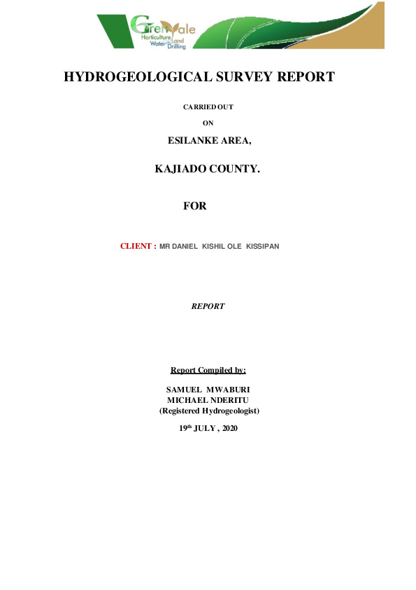 (PDF) HYDROGEOLOGICAL SURVEY REPORT CARRIED OUT ON ESILANKE AREA ...