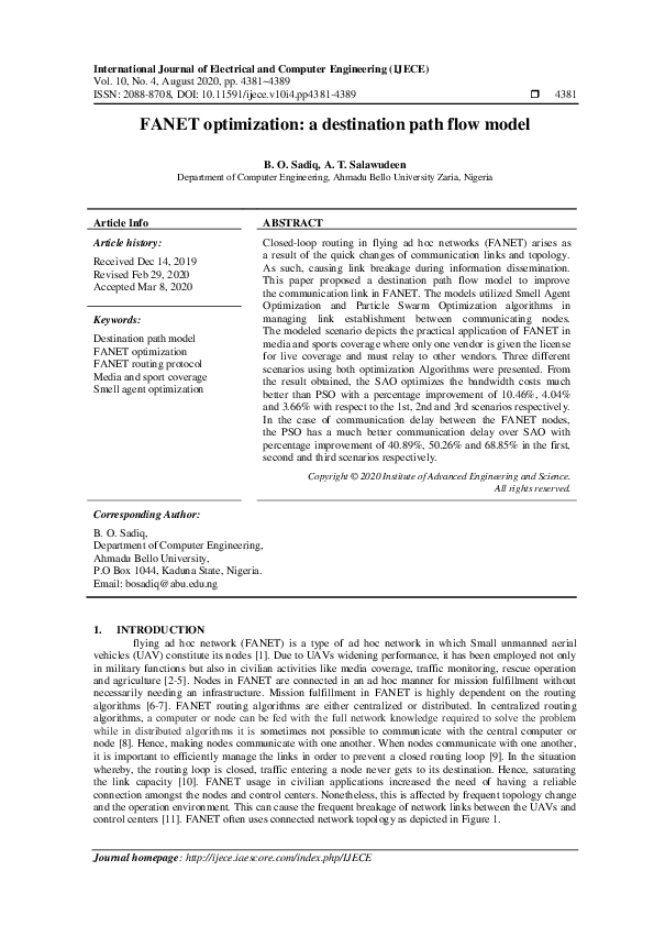 Pdf Fanet Optimization A Destination Path Flow Model