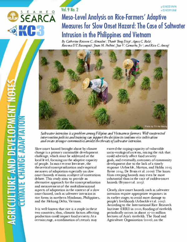 (PDF) Meso-Level Analysis on Rice-Farmers' Adaptive Measures for Slow ...