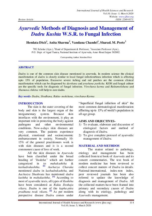 (PDF) Ayurvedic Methods of Diagnosis and Management of Dadru Kushta W.S ...