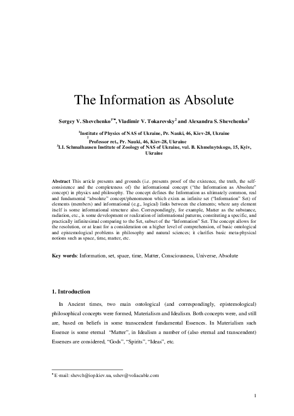 (PDF) The Information as Absolute | Sergey Shevchenko - Academia.edu