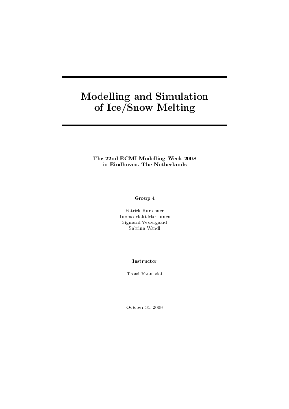 (PDF) Modelling and Simulation of Ice/Snow Melting