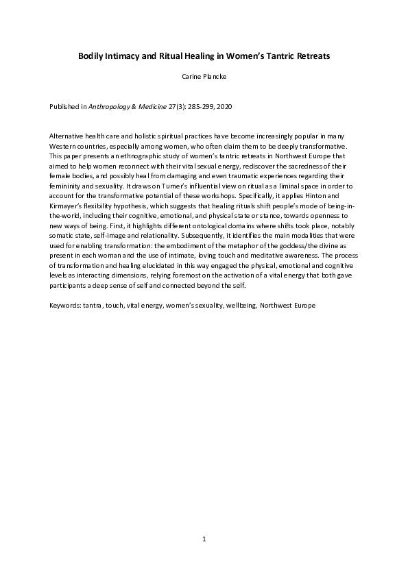 (PDF) Bodily Intimacy and Ritual Healing in Women's Tantric Retreats