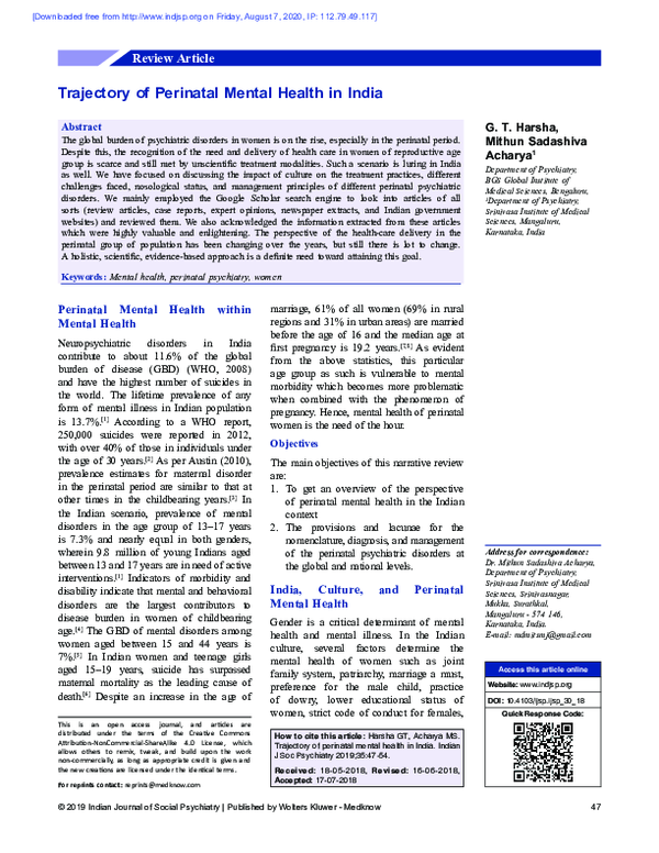 (PDF) Trajectory of Perinatal Mental Health In India (PDF) Trajectory of Perinatal Mental Health In India