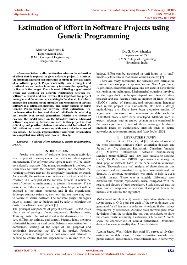 (PDF) IJERT-Estimation of Effort in Software Projects using Genetic Programming | IJERT Journal ...