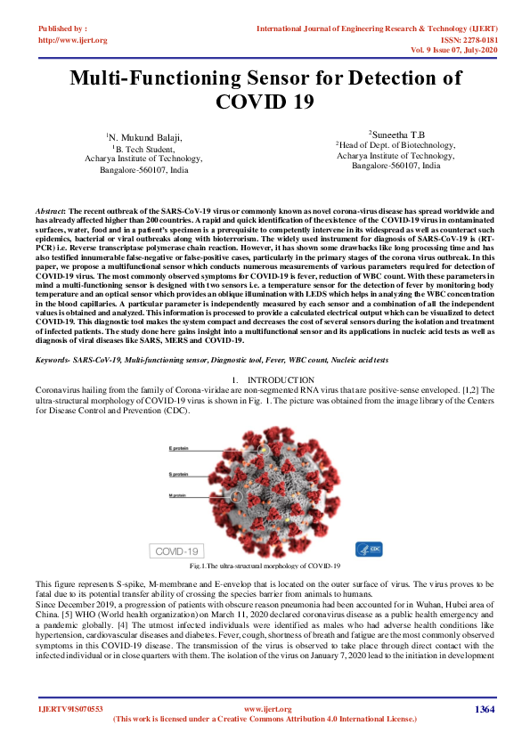 (PDF) IJERT-Multi-Functioning Sensor for Detection of COVID 19 | IJERT Journal - Academia.edu