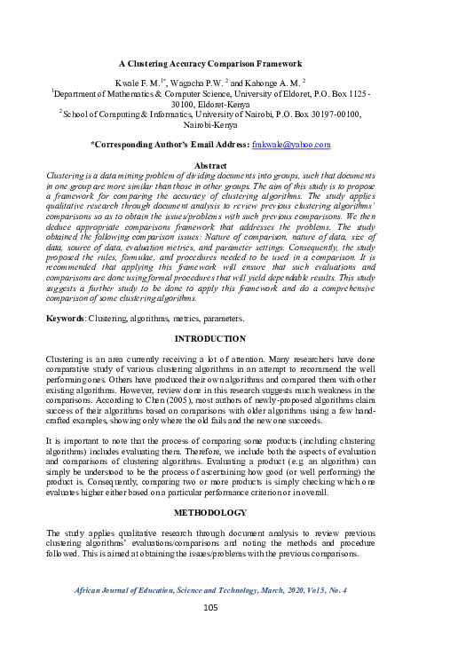 (PDF) A Clustering Accuracy Comparison Framework | Dr Francis Musembi Kwale - Academia.edu