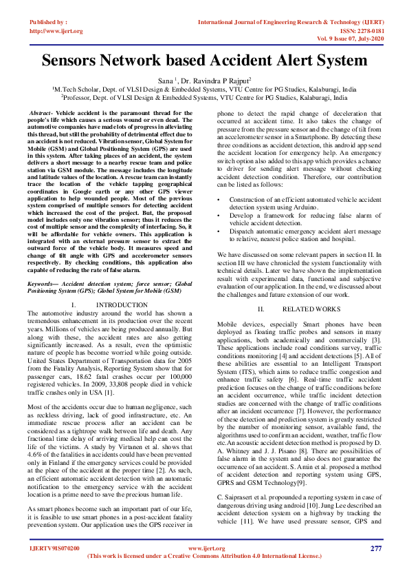 Pdf Ijert Sensors Network Based Accident Alert System