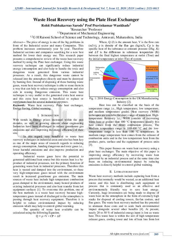 (PDF) Waste Heat Recovery using the Plate Heat Exchanger
