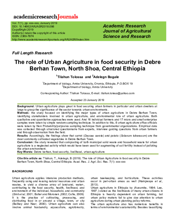 (PDF) The role of Urban Agriculture in food security in Debre