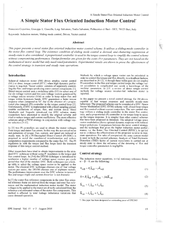 Pdf A Simple Stator Flux Oriented Induction Motor Control