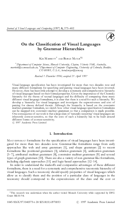 (PDF) On the Classification of Visual Languages by Grammar Hierarchies