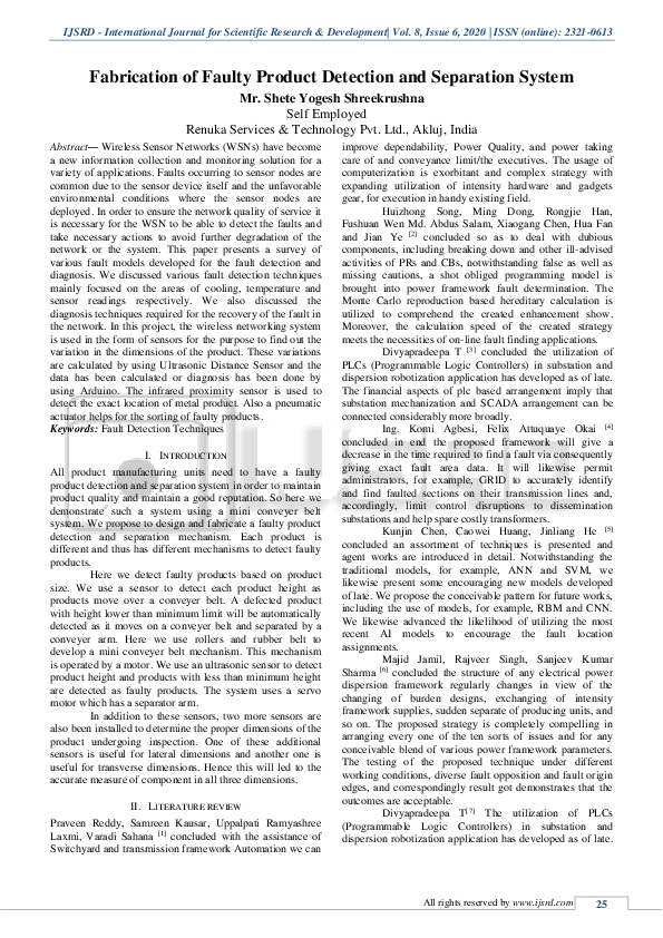 Pdf Fabrication Of Faulty Product Detection And Separation System