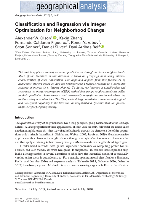 (PDF) Classification and Regression via Integer Optimization for Neighborhood Change | Daniel ...