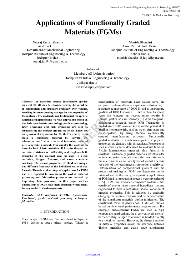 (PDF) Applications of Functionally Graded Materials (FGMs