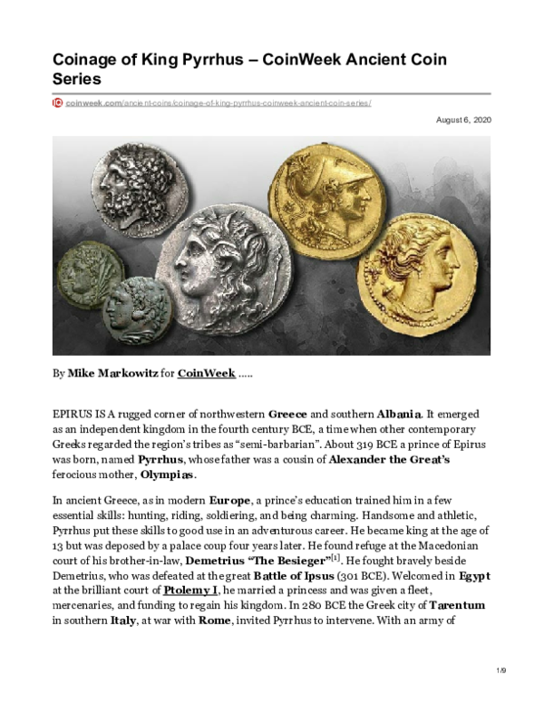 (PDF) Coinage of King Pyrrhus