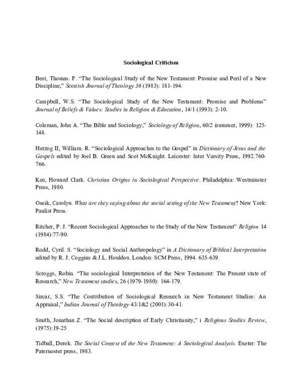 (DOC) Sociological Criticism Social-Scientific Criticism