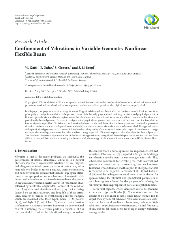Pdf Confinement Of Vibrations In Variable Geometry Nonlinear Flexible