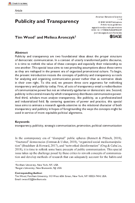 (PDF) Publicity and Transparency