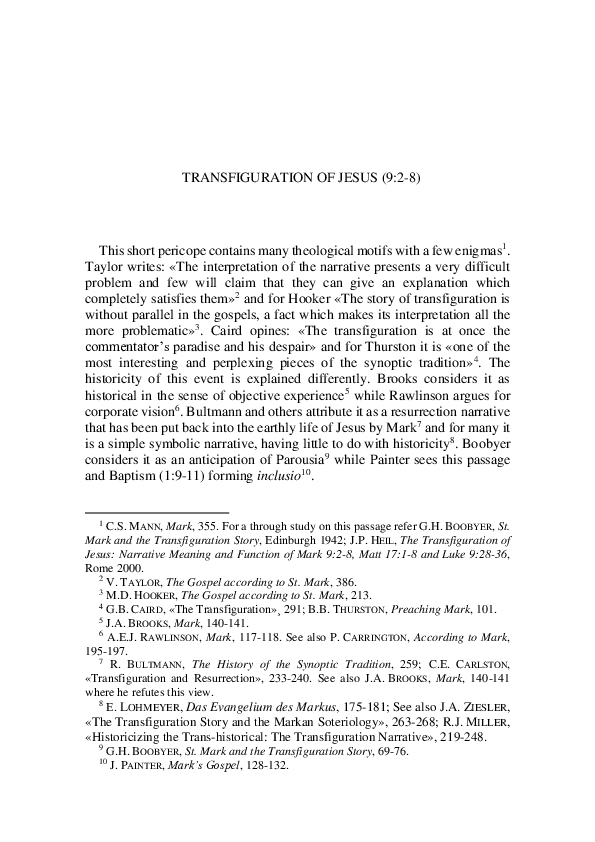 (PDF) The Transfiguration of Jesus (Mark 9:2-8)