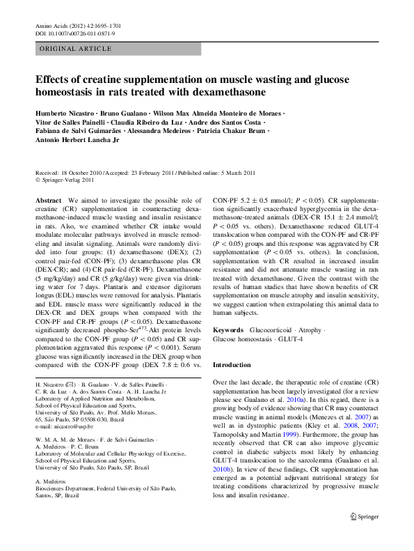 (PDF) Effects of creatine supplementation on muscle wasting and glucose ...