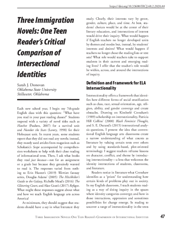 (PDF) Three Immigration Novels: One Teen Reader's Critical Comparison ...