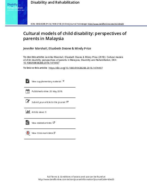 (PDF) Disability and Rehabilitation Cultural models of child disability ...
