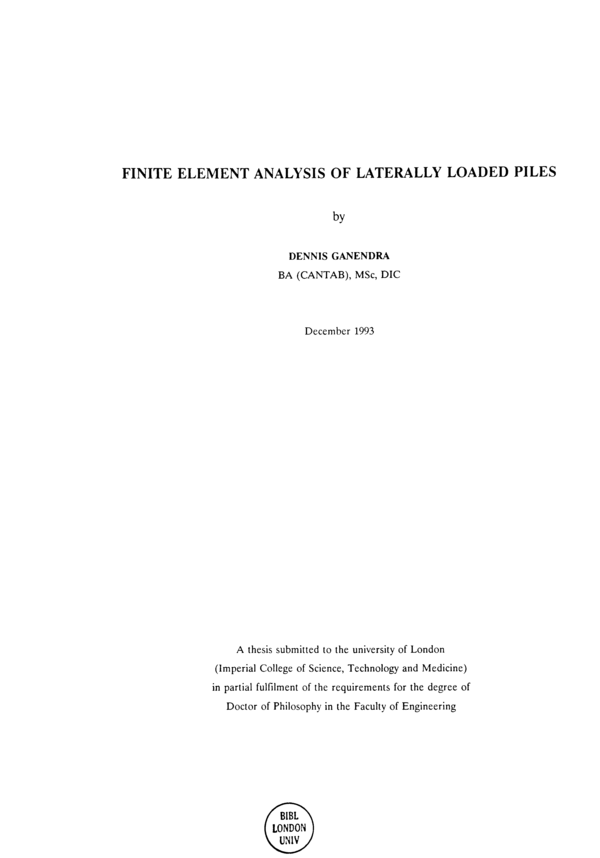 (PDF) FINITE ELEMENT ANALYSIS OF LATERALLY LOADED PILES by Dennis Ganendra