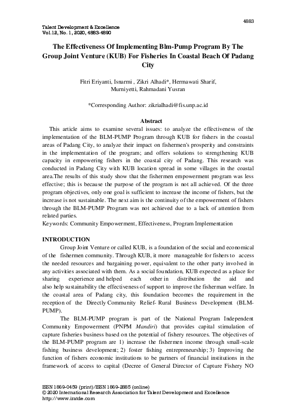 (PDF) The Effectiveness Of Implementing Blm-Pump Program By The Group Joint Venture (KUB) For ...