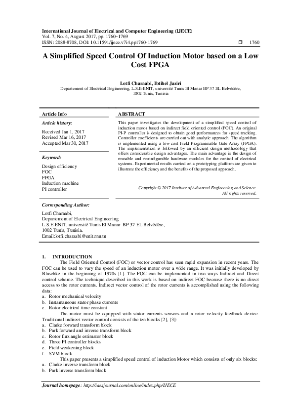 (PDF) A Simplified Speed Control Of Induction Motor based on a Low Cost FPGA | International ...