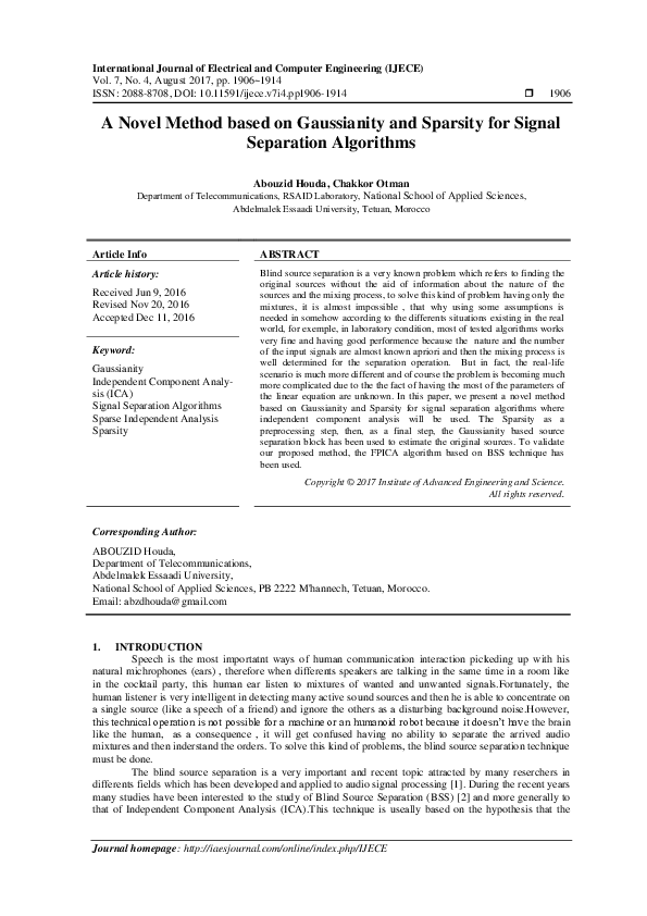 (PDF) Gaussianity and Sparsity in Signal Separation