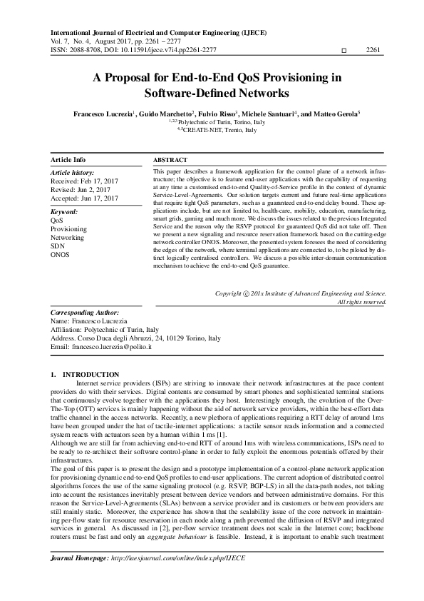 Pdf A Proposal For End To End Qos Provisioning In Software Defined Networks International