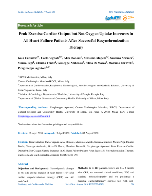 (PDF) Peak Exercise Cardiac Output but Not Oxygen Uptake Increases in ...