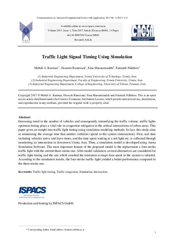 Pdf Traffic Light Signal Timing Using Simulation