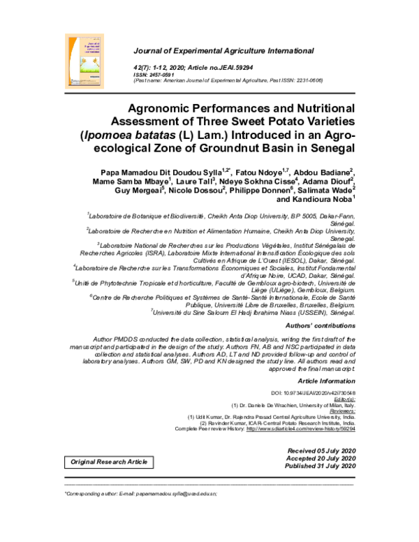 (PDF) Agronomic Performances and Nutritional Assessment of Three Sweet Potato Varieties (Ipomoea ...