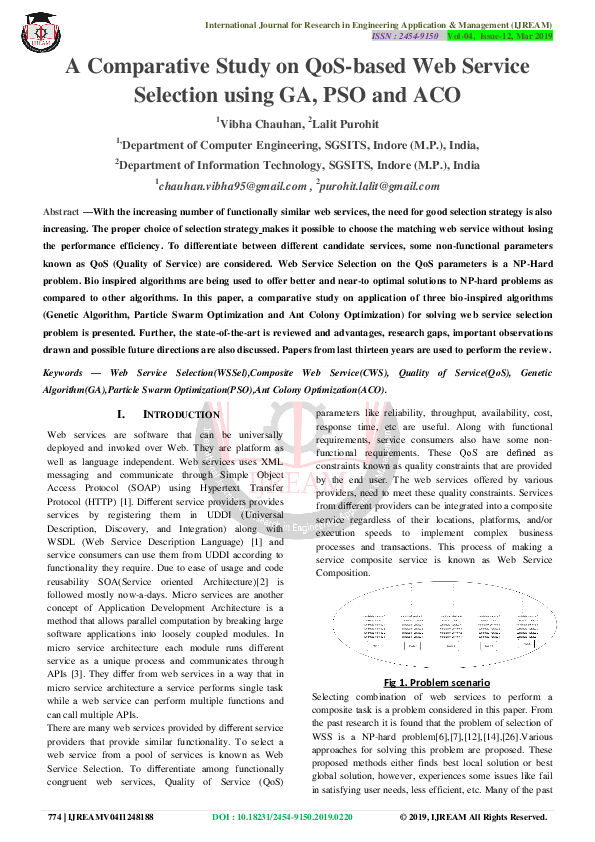 (PDF) A Comparative Study on QoS-based Web Service Selection using GA, PSO and ACO