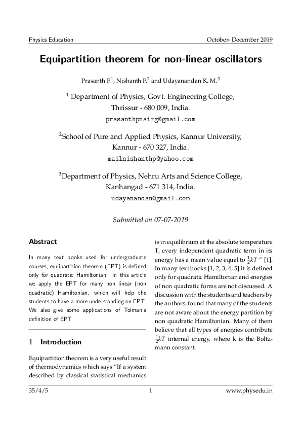 (PDF) Equipartition theorem for non-linear oscillators